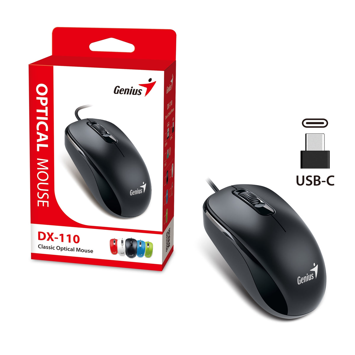 Genius DX-110 Wired USB-C Mouse, 1000 DPI Optical Tracking, 3 Button ...