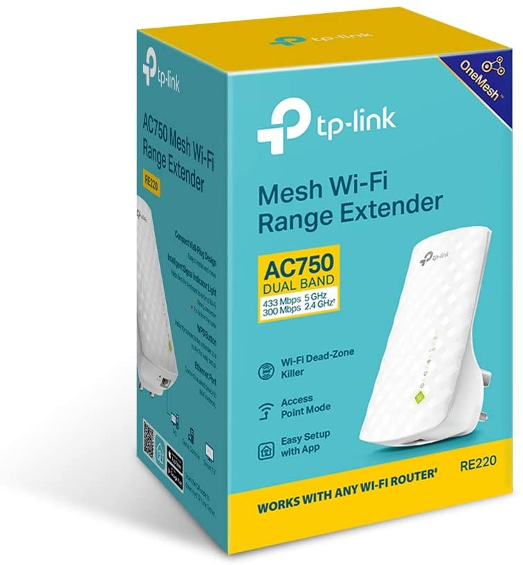 TP-LINK (RE220) AC750 (300+433) Dual Band Wall-Plug Wi-Fi Range Extend ...