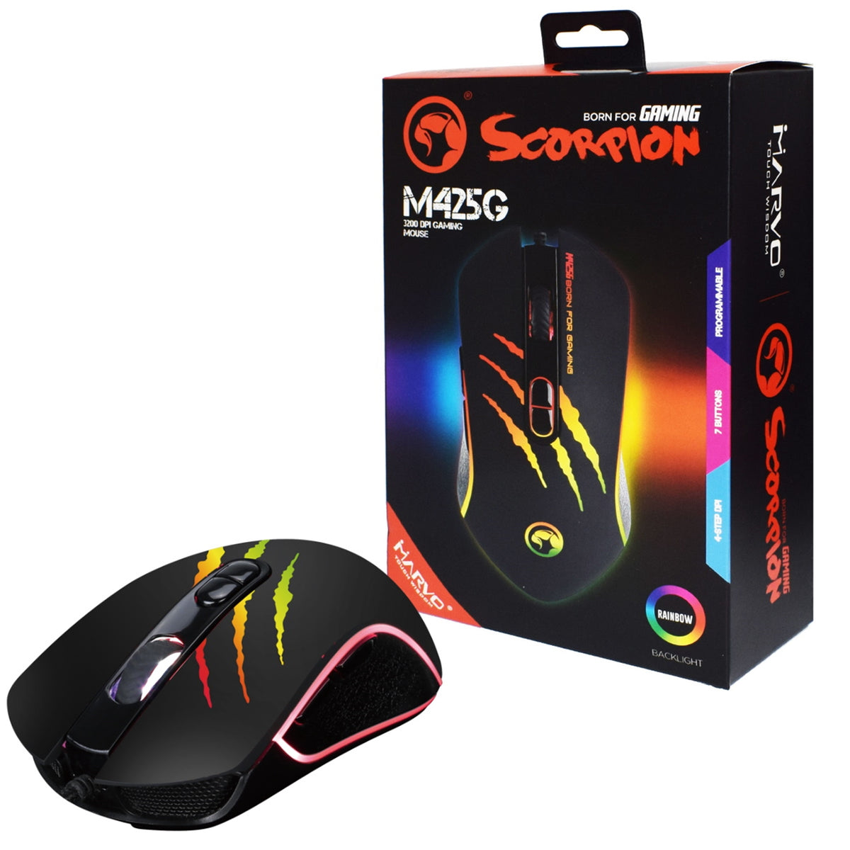Scorpion M425G RGB Gaming Mouse, 7 Programmable Buttons, Optical Senso ...